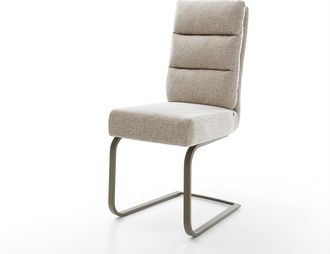 DELIFE Freischwinger Pela-Flex Webstoff Soft Beige Freischwinger flach Effektfinish Titan Taschenfederkern, Esszimmerst&uuml;hle