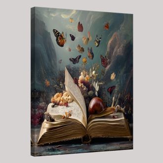 Generic Schlucht Leinwandbild Schmetterlinge und B&uuml;cher 40 x 30 cm Wanddeko Kunstdruck Gem&auml;lde Gerahmt Poster Dekoration f&uuml;r Wohnzimmer Schlafzimmer K&uuml;che Bad