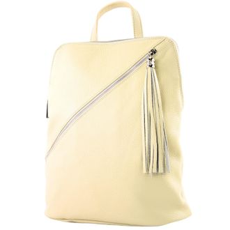 modamoda.de T161 Damen Leder Rucksack Handtasche handmade in Italy, Farbe:Cremebeige