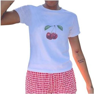 Generic Haut court graphique pour femme 2025 confortable pour course &agrave; pied, coupe ample, col rond, demi-chemises d&eacute;contract&eacute;es, mignonnes &agrave; manches courtes, 