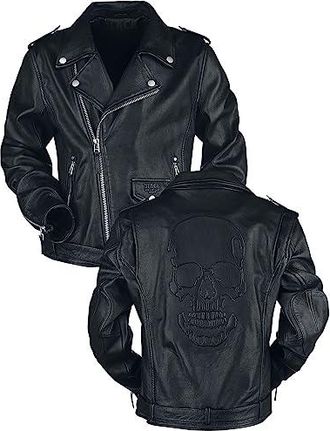 Black Premium by EMP Homme Veste en cuir noir avec imprim&eacute; t&ecirc;te de mort M