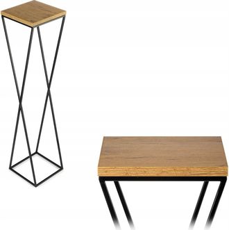 HowHomely Pflanzenständer Metall 100 cm Hoch - Stabiler und Fester Blumenhocker mit Eiche Optik MDF-Platte auf Schwarz Ständer - Blumenständer zur Dekoration In