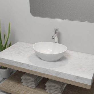 vidaXL Bad-Waschbecken mit Mischbatterie Keramik Oval Wei&szlig; - Vidaxl