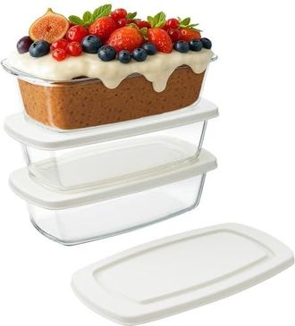Navaris 3x Plat &agrave; Four - Recipient Rectangulaire en Verre avec Couvercle - Moule a Gateau Cake et Pain - Contenant Polyvalent - Pr&eacute;paration des Repas et Conse