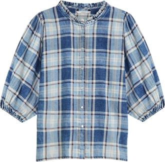 Summum Femme, Blouses et Chemises, Bleu, Taille: 44 FR Blouse Indigo check