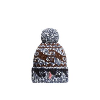 Moncler Moncler Bonnet En Alpaga Et Laine M&eacute;lang&eacute;s Avec Pompon, Femme, Bleu, Taille: Uni
