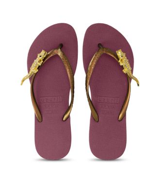 UZURII Slipper & Pantoletten - Zehentrenner Gold Crocodile Switch - Gr. 39_40 - in Rot - f&uuml;r Damen