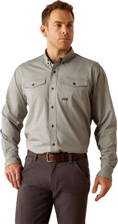 Ariat Mens Rebar Made Tough VentTEK DuraStretch Work Shirt Long Sleeve in Charcoal Heather, Size X-Small, by Ariat