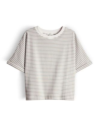 OPUS Kurzarmshirt Gestreiftes T-Shirt aus BCI Cotton Mix Slim Fit Figurbetonter Schnitt, kontrastfarbene Rippb&uuml;ndchen