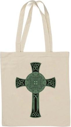 Generic Sac fourre-tout en coton naturel Motif croix celtique Blanc