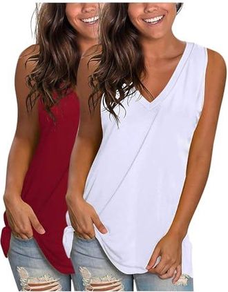 Generic Lot de 1/2 gilets de course &agrave; pied &agrave; col en V pour femme - Sans manches - Haut de sport respirant - D&eacute;bardeurs de plage solides, Blanc 1, M