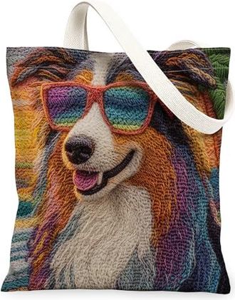 Generic Sac fourre-tout d&eacute;t&eacute; en toile pour faire du shopping, 33 x 38,1 cm, sac r&eacute;utilisable &agrave; motif imprim&eacute; de chiot c&ocirc;tier pour femme, peinture esth&eacute;tique, 