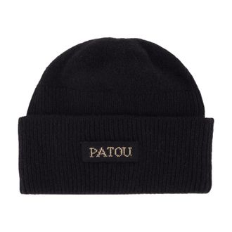 Patou Womens Wool Ribbed Beanie Black