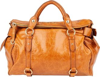 Miu Miu Crossbody Bags - Miu Miu Vitello Lux Bow Satchel City Handbag - Gr. unisize - in Braun - f&uuml;r Damen