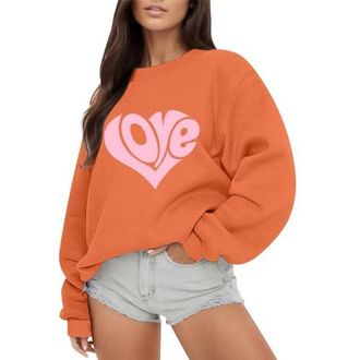 Generic Sweat &agrave; capuche &agrave; manches longues et col rond pour femme 2026, Orange, XXL
