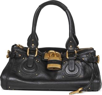 Chlo&eacute; Femme, Sacs, Noir, Taille: ONE Size Sac &agrave; main en cuir noir avec d&eacute;tail en m&eacute;tal