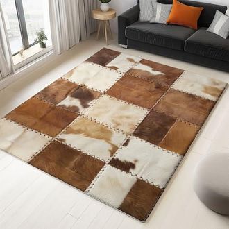 Generic Tapis Tapis Patchwork en Peau de Vache Ado Garcon Enfant Adulte,Tapis Jaune fonc&eacute; De Salon Bain Home Antiderapant 3D D&eacute;coration Tapis Poil Ras Flanell