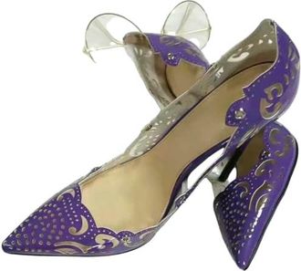 Generic YUJIEBB Chaussures de mariage en cuir sculpt&eacute; avec fleurs sculpt&eacute;es pour femme - Talon aiguille &agrave; lacets et d&eacute;coupes florales - Pointure 34-46, Violet