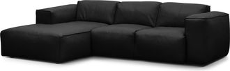 Studio Copenhagen home24 Ecksofa 3-Sitzer mit Longchair Schwarz/Schwarz Echtleder Neka 251cm Longchair davorstehend links Modern
