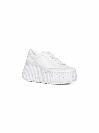 Chlo&eacute; Womens Wedge Sneakers Nama White Polyester Trainers