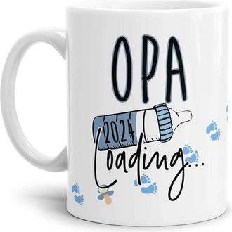 Tassendruck Tasse Babynews Du wirst Opa 2024 - Geschenkidee/Ladebalken/Endlich Schwanger/Schwangerschaft verk&uuml;nden/Baby - Wei&szlig;