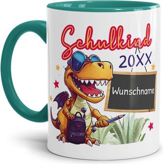 Tassendruck Personalisierbare Tasse zur Einschulung - Schulkind mit Name und Jahr personalisiert - Dino Tasse, personalisierte Geschenke zur Einschulung | 300ml, 