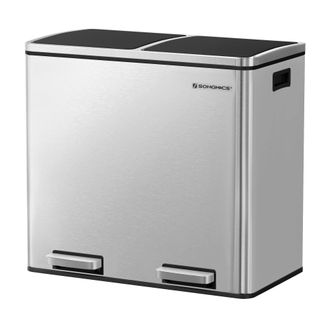 Songmics M&uuml;lleimer, Abfalleimer, M&uuml;lltrennsystem mit 2 F&auml;chern, Treteimer f&uuml;r die K&uuml;che, 2 x 24 L, Softclose, Inneneimer aus Kunststoff, mit Fu&szlig;pedalen und Han