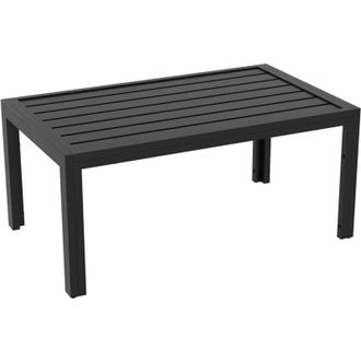 OUTSUNNY Table basse de jardin rectangulaire dim. 101,5 x 61 x 46 cm plateau &agrave; lattes m&eacute;tal &eacute;poxy noir