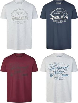 Riverso Riverso RIVLeon Lot de 4 t-shirts &agrave; col rond pour homme T-shirt imprim&eacute; &agrave; manches courtes 100% coton Coupe normale Vert Bleu Blanc Gris Rouge Orange S