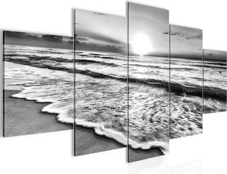 Runa Art Bild Schlafzimmer Wohnzimmer Sonnenuntergang Strand 5 Teilig Panorama Schwarz Weiss Wandbilder auf Vlies Leinwand 023753c