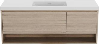 Vente-Unique Meuble de salle de bain suspendu simple vasque coloris naturel clair - 150 cm - PUJUKA