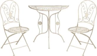 Beliani Ensemble de Bistrot de Jardin Vintage en M&eacute;tal Cadre en Fer Table et Chaises Beige Clair Coggia