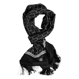 Dolce & Gabbana &Eacute;charpe Homme en Soie Noire &agrave; Franges Imprim&eacute;es - unisex - Accessoires - Noir - Taille: ONE Size