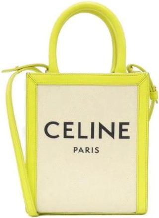 Celine Sac Cabas Mini Vertical en toile de coton et cuir de veau Pre-owned - Femme - Pre-owned - Beige - Taille: ONE Size