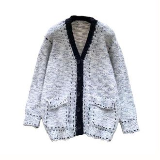 Generic Chemisier vintage en tricot patchwork &agrave; manches longues pour femme, Gris p&acirc;le, taille unique