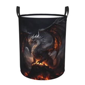 Generic W&auml;schetruhe Feuer Schwarzer Drache, W&auml;schebox Universell W&auml;sches&auml;cke Robust Waschekorbsammler F&uuml;r Spielzeug Schlafzimmer 40X50Cm