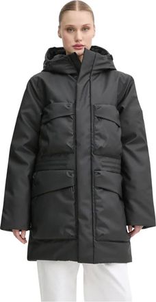 Rains Askim Long Insulated Cargo Jacket - Femme - Vestes - Noir - Taille: 36 FR