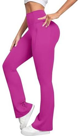 Generic Pantalon de yoga pour femme avec taille, jambe large, sans traces disgracieuses, jambes l&eacute;g&egrave;rement &eacute;vas&eacute;es et leggings pour femme taille longue, Rose,