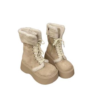 Generic JJDFW Bottes de neige &agrave; lacets avec doublure en fourrure pour femme - Semelle &eacute;paisse - Garde au chaud - En coton - Chaussures dhiver en peluche pour 