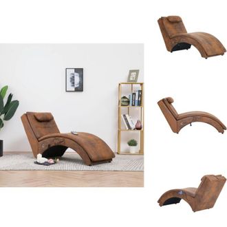 vidaXL Chaise longue de massage avec oreiller Marron Similicuir daim - Chaise Longue - Fauteuil Relaxant - Massage - Chauffante - Cuir Synth&eacute;tique