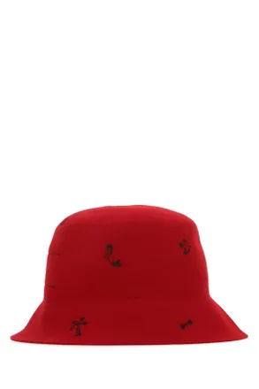 Super Duper Mens Red Felt Freya Bucket Hat Ibisco Exterior: Wool Cappelli