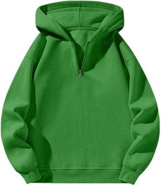 Generic Polaire semi-zipp&eacute;e pour femme avec poches - Sweat &agrave; capuche pour femme grande taille - Sweat &agrave; capuche avec cordon de serrage - &Eacute;paules tombantes - T