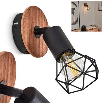 HOFSTEIN Wandleuchte Baripada, 1-flammige Wandlampe aus Metall/Holz in Schwarz/Braun, Gitterschirm mit Lichteffekt und An-/Ausschalter am Geh&auml;use, Spot ist dre