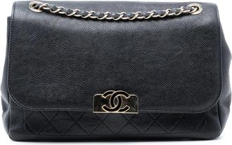 Chanel Hobo Bags - Quilted Caviar CC Plate Flap Pocket Shoulder Bag - Gr. unisize - in Schwarz - f&uuml;r Damen