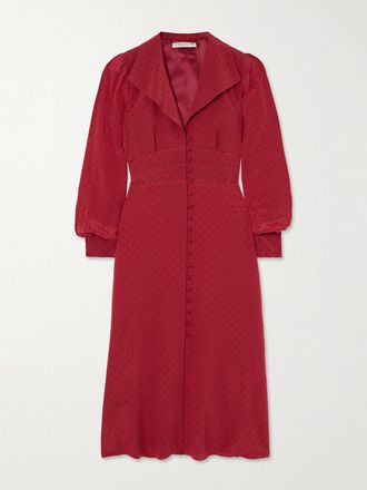 Alessandra Rich Midi-hemdblusenkleid Aus Cr&ecirc;pe De Chine Aus Seide Mit Punkten - Rot