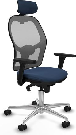 Piqueras y Crespo Schreibtischstuhl in Marineblau mit 3D-Armen, h&ouml;henverstellbare Lendenwirbelst&uuml;tze und h&ouml;henverstellbares Kopfteil und Neigungsverstellung, Grau/Marin