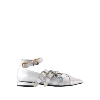 Toga Archives Silberne Leder Ballerinas mit Spitze - - Shoes - Damen - Grau - 40 EU