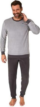 Normann Pyjama à manches longues en tissu éponge pour homme avec col rond et poignets + grandes tailles, gris, 56