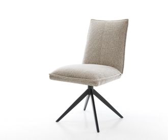 DELIFE Drehstuhl Lelio-Flex Webstoff Soft Beige Kreuzgestell breit Schwarz 360&deg; drehbar Wippfunktion Taschenfederkern, Esszimmerst&uuml;hle