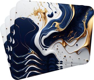 MG Design Set aus 4 Kork-Platzsets - Marble Blue and Gold 3 - 30 x 40 cm - hitzebeständig & abwischbar, mit Korkrückseite